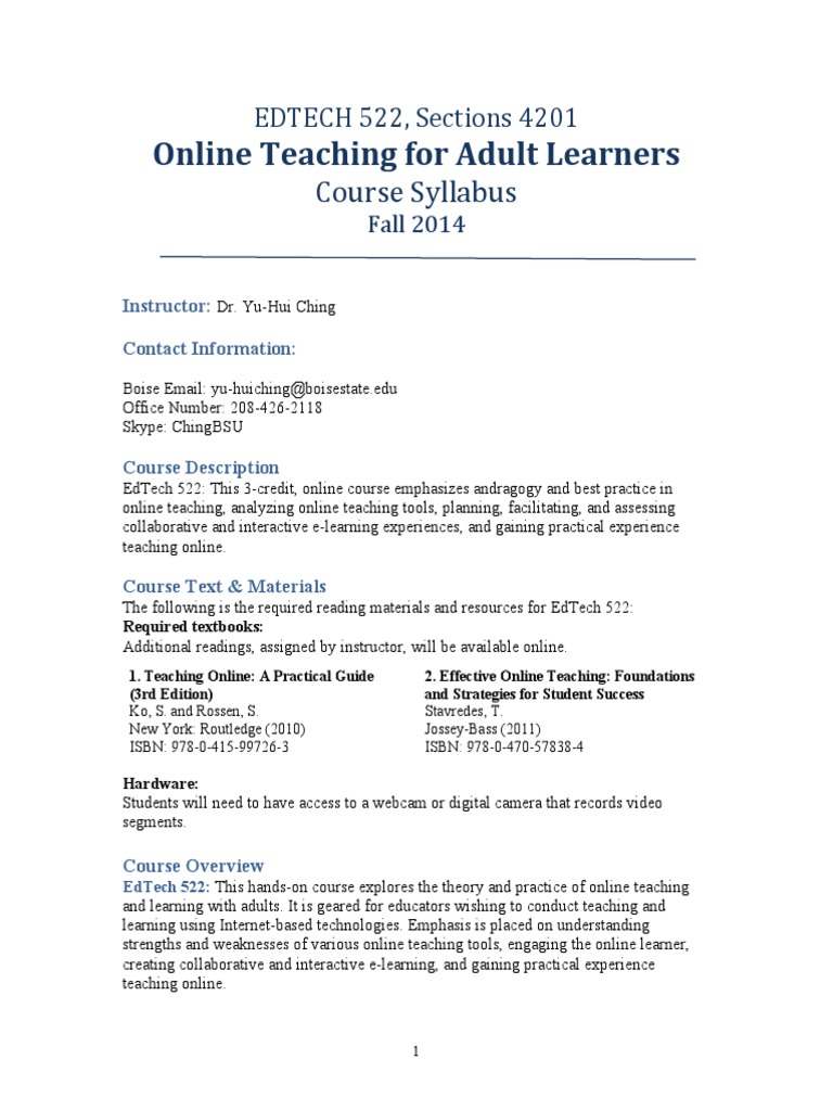 EDTECH 522 Syllabus FA14 Ching | PDF | Instructional Design ...