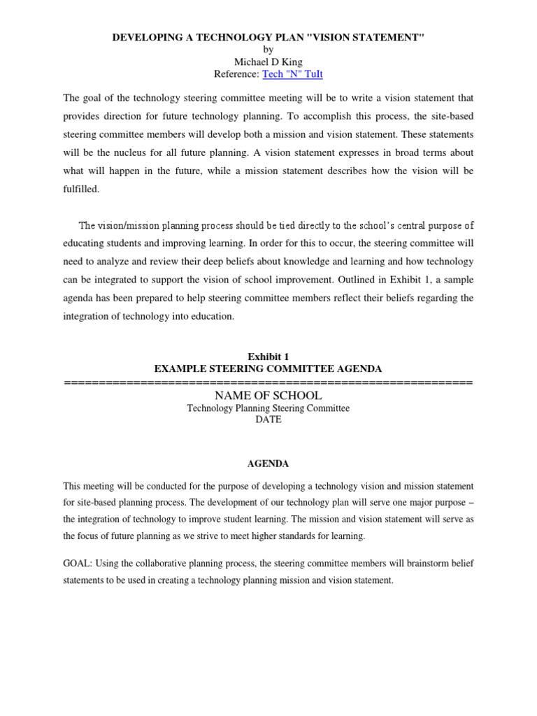 Technology Vision Mission Statement | PDF | Learning | Goal