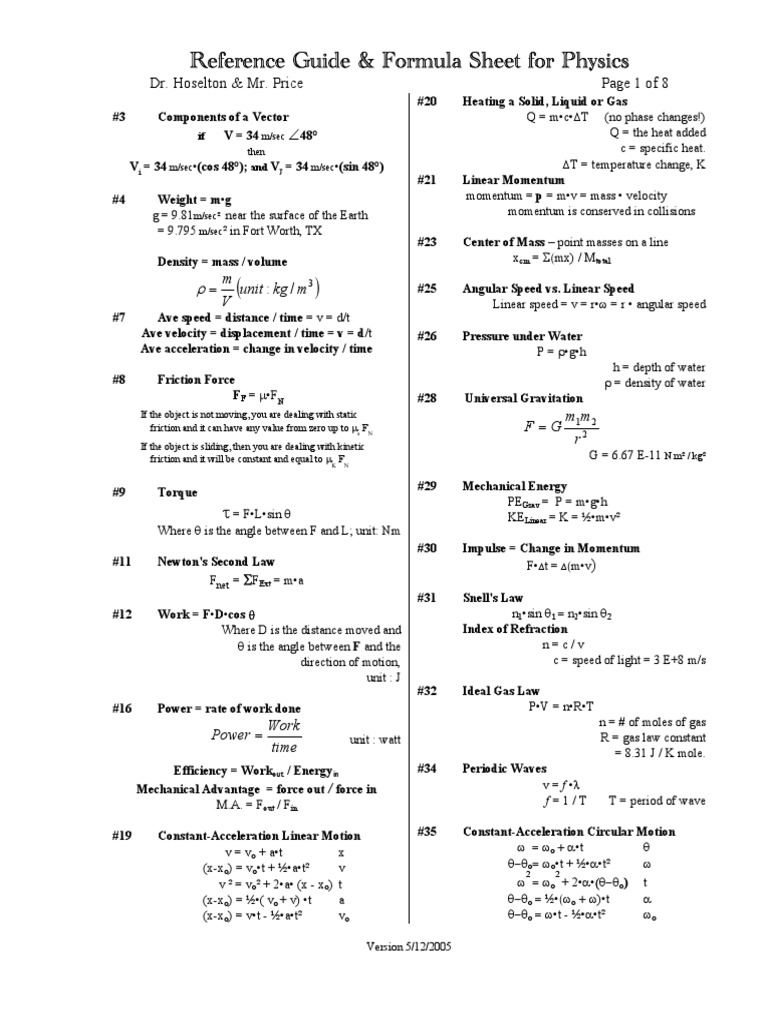 MCAT Physics Reference Formulas | Download Free PDF | Sine ...