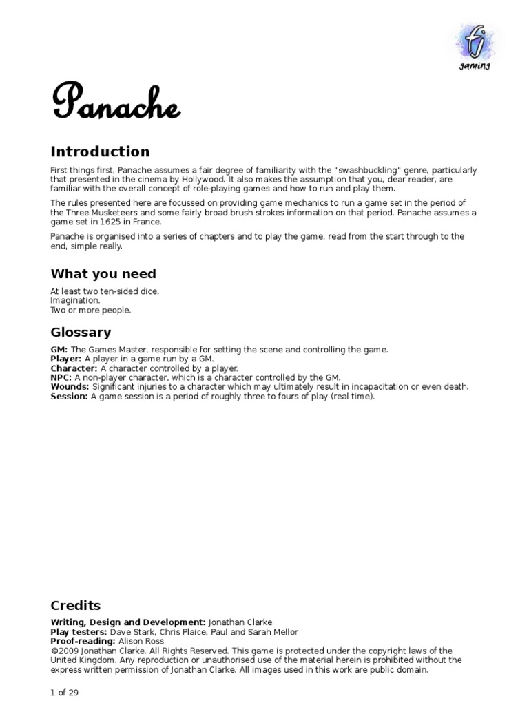 Panache: What You Need | Download Free PDF | Role Playing Games | The ...