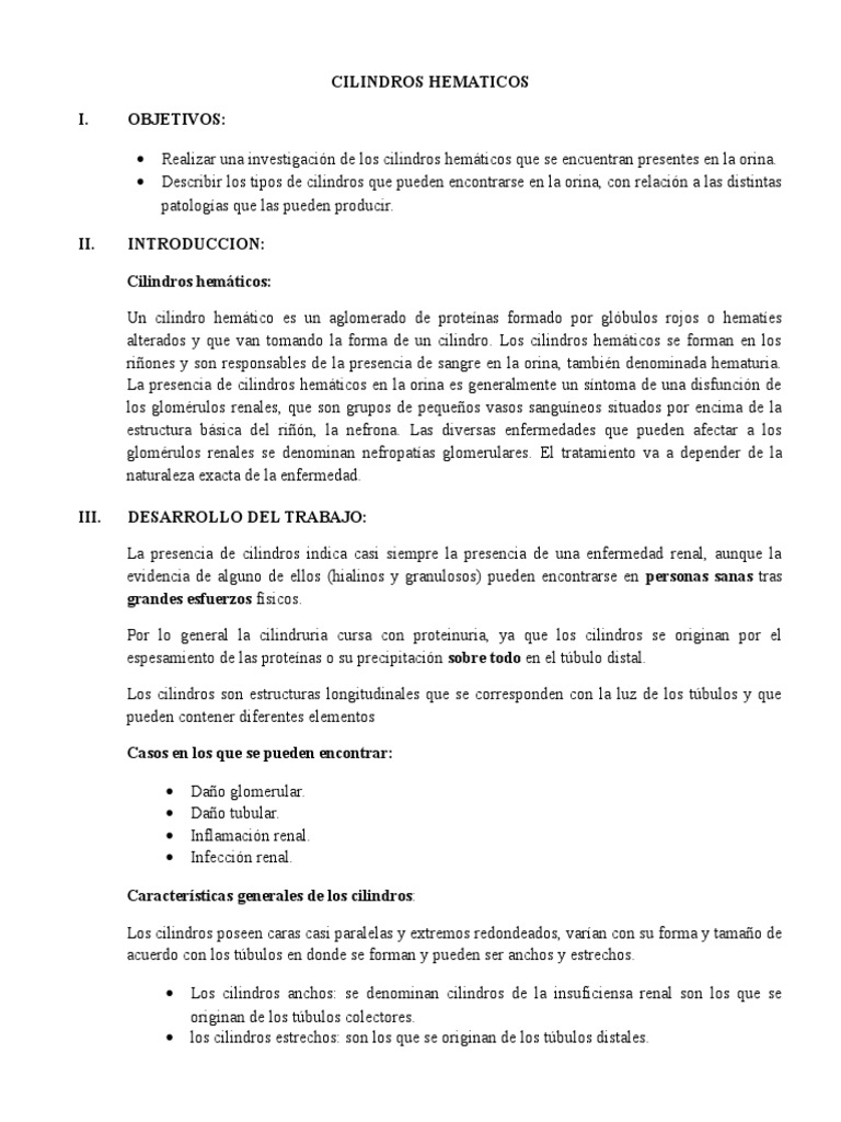 Cilindros Hematicos | PDF | Riñón | Órgano (anatomía)