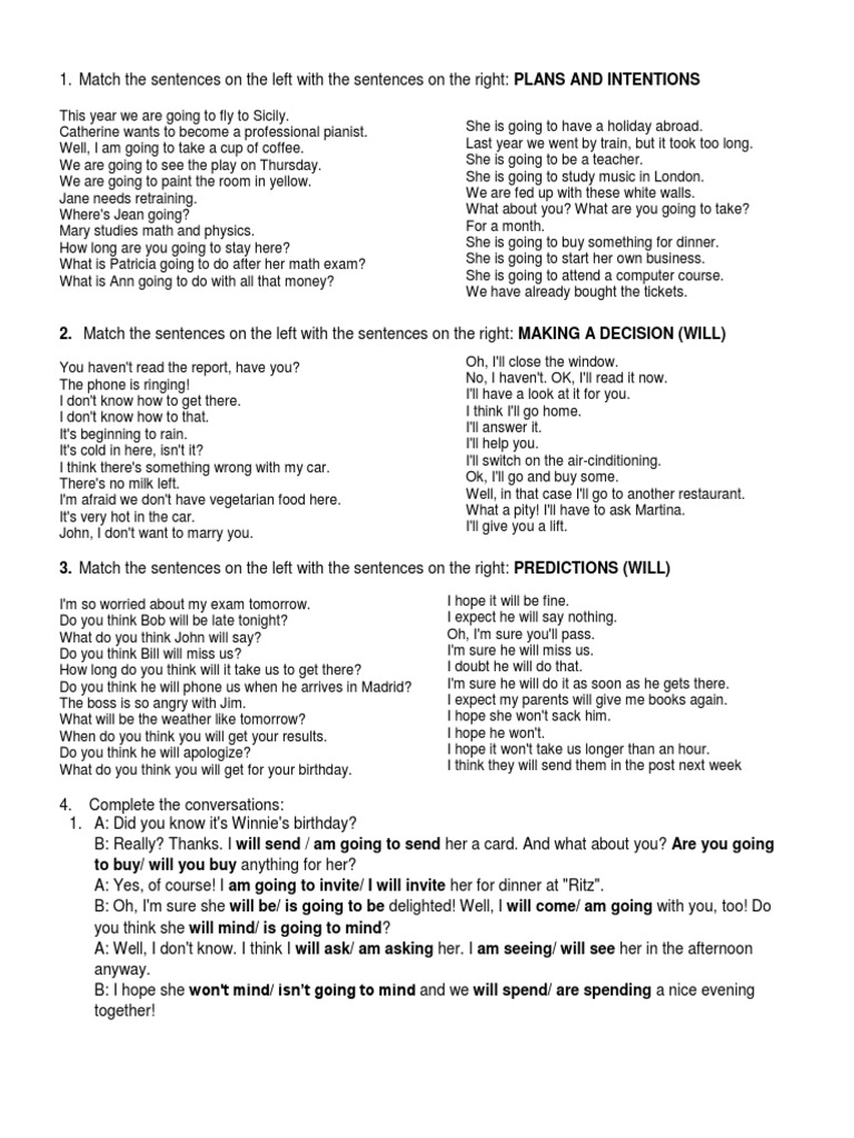 Match The Sentences On The Left With The Sentences On The Right | PDF ...