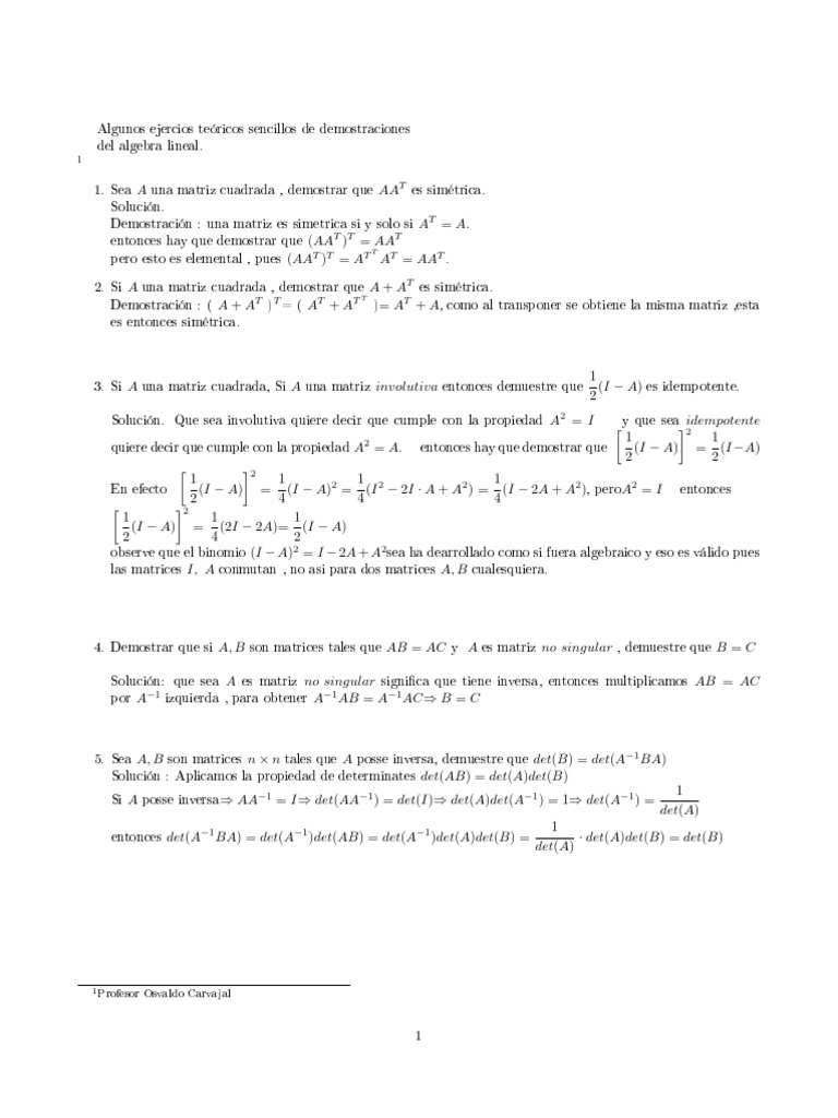 Teoria Del Algebra Lineal - Ejercicios Resueltos | PDF | Matriz (Matemáticas) | Análisis funcional