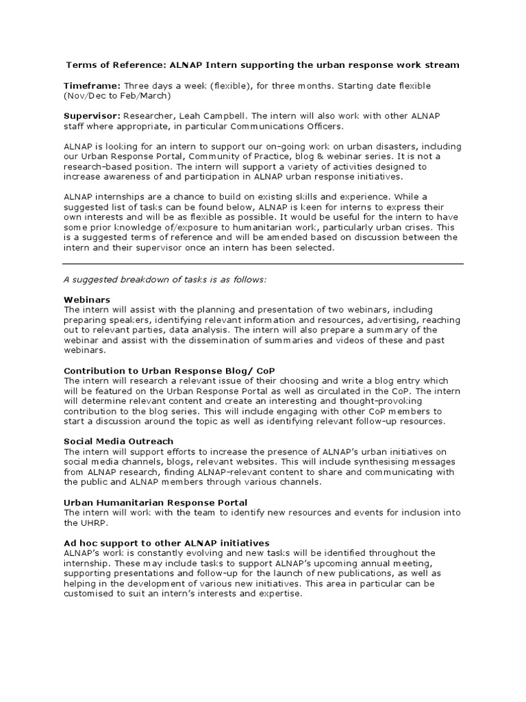 ALNAP Urban Response Internship Details | PDF | Internship | Job Hunting