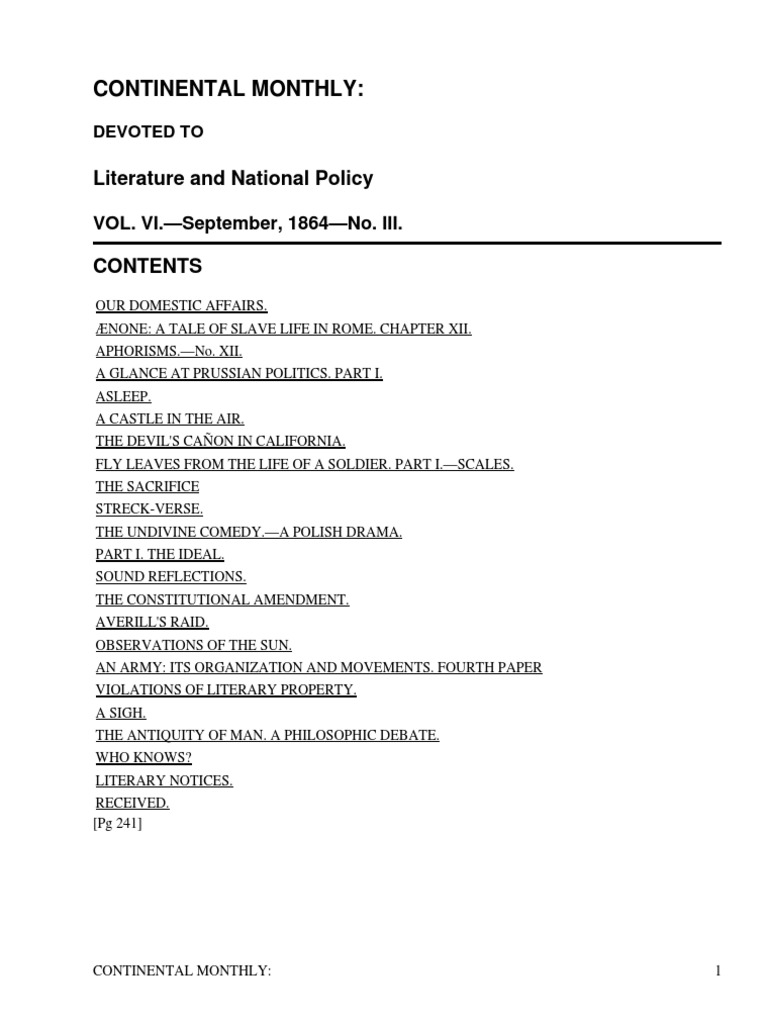 Continental Monthly:: Literature and National Policy | PDF | Domestic ...