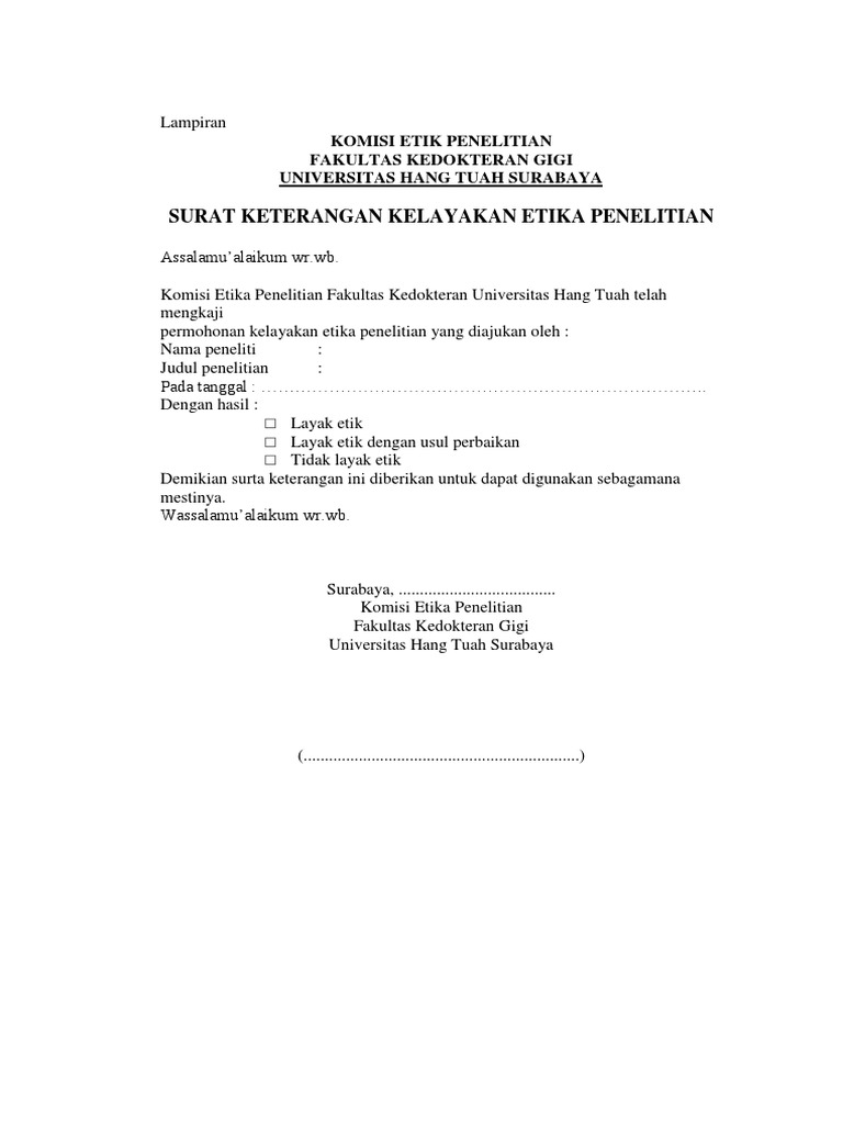 Surat Keterangan Kelayakan Etika Penelitian | PDF