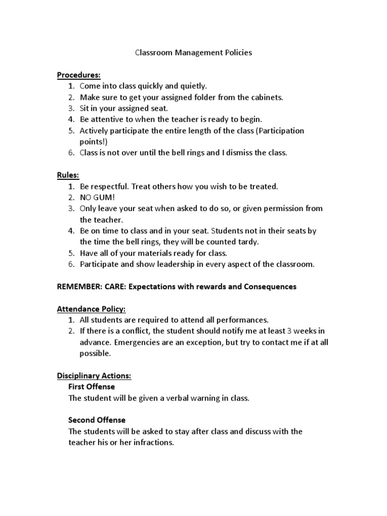 Classroom Management and Policies Guide | PDF | Classroom Management ...