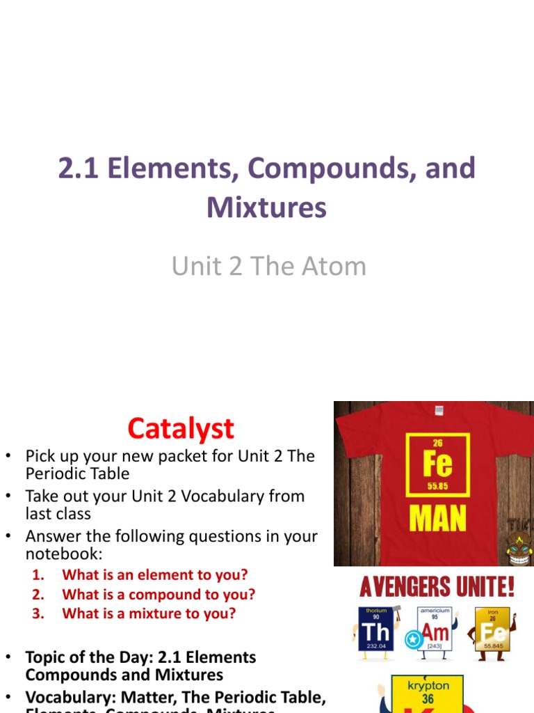 Elements, Compounds, and Mixtures Worksheet | PDF | Chemical Elements ...