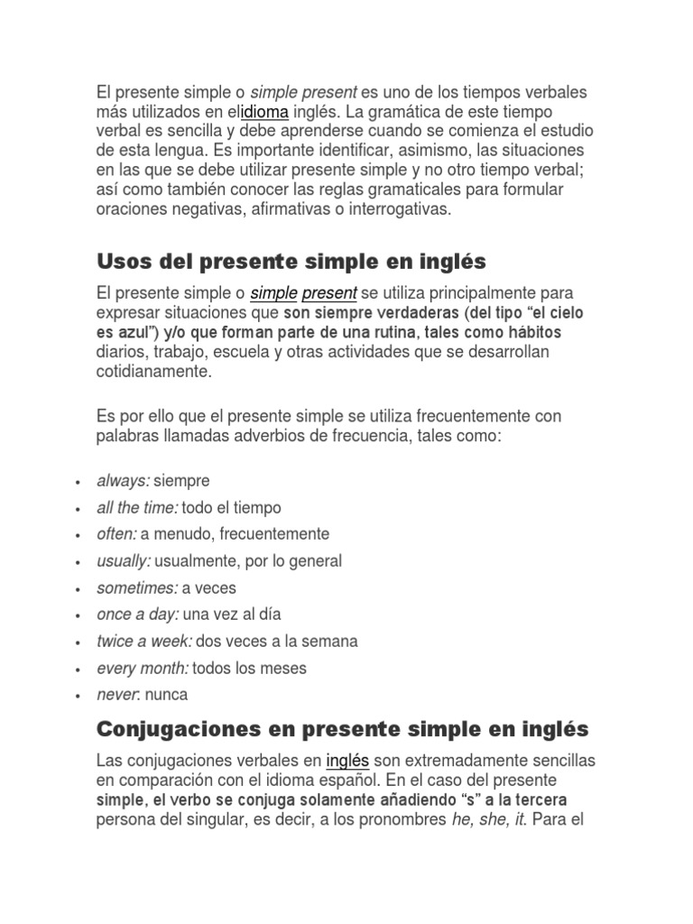 El Presente Simple | PDF | Reglas | Verbo