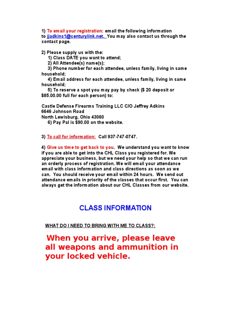 Ohio CHL Class Registration Guide | PDF | Handgun | Projectiles