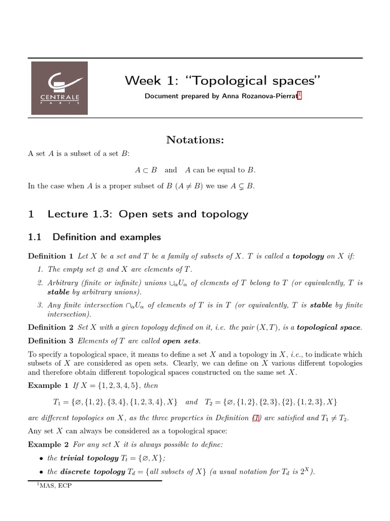 Week 1: "Topological Spaces": Notations | PDF | Compact Space ...