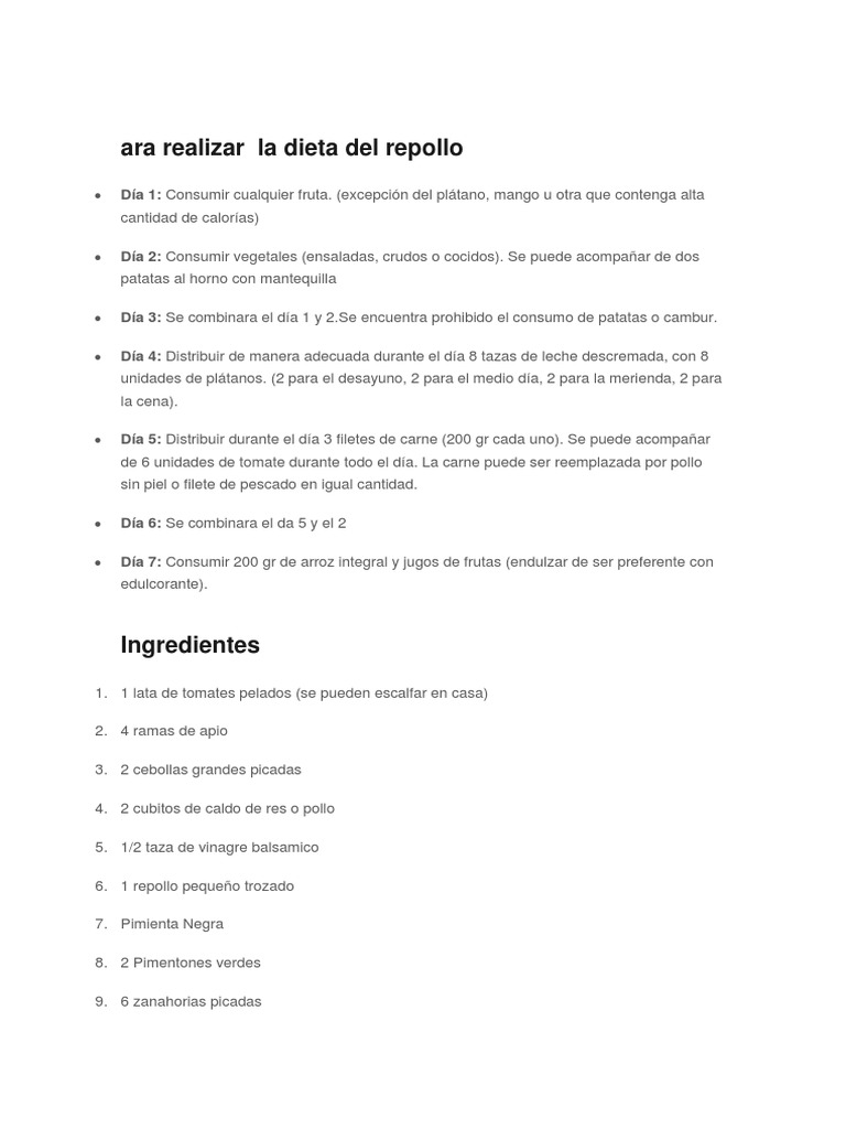 Dieta Del Repollo | PDF