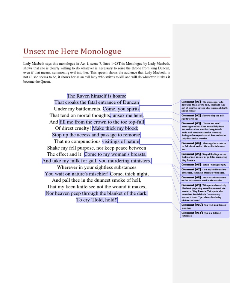 Unsex Me Here Monologue | PDF