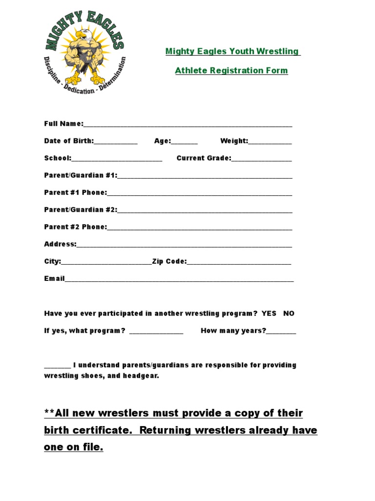 Mighty Eagles Wrestling Registration Form | PDF | Professional ...