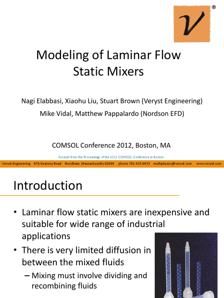 Modeling of Laminar Flow Static Mixers COMOL | PDF | Computational Fluid Dynamics | Fluid Dynamics