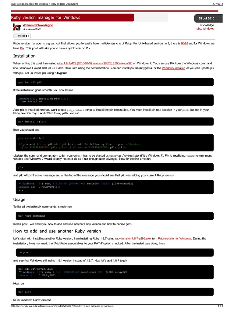 Ruby Version Manager For Windows Pdf Ruby Programming Language Operating System Technology