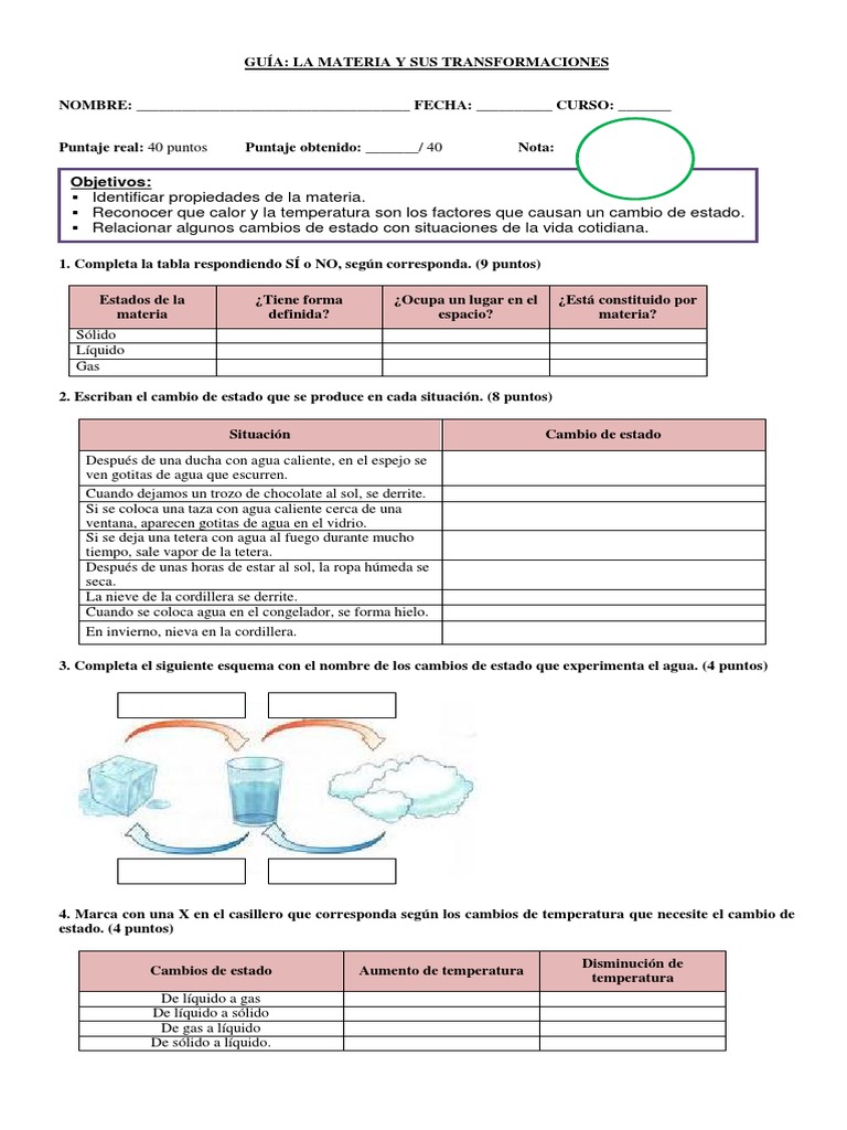 Guía Clase Ciencia Los Estados de La Materia | PDF | Gases | Líquidos