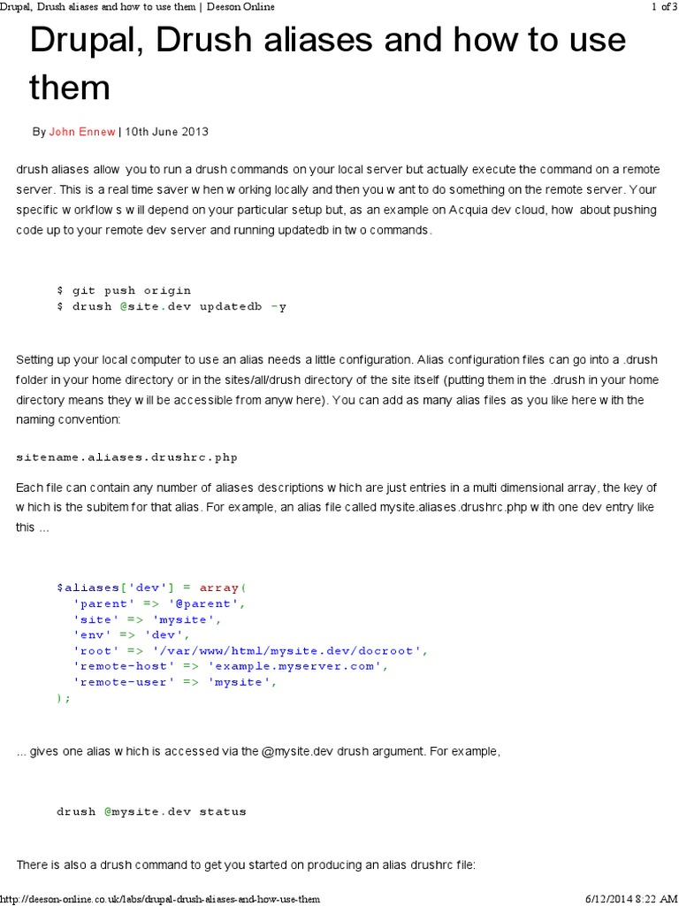 Drupal, Drush Aliases and How To Use Them - Deeson Online | PDF | Information Technology ...