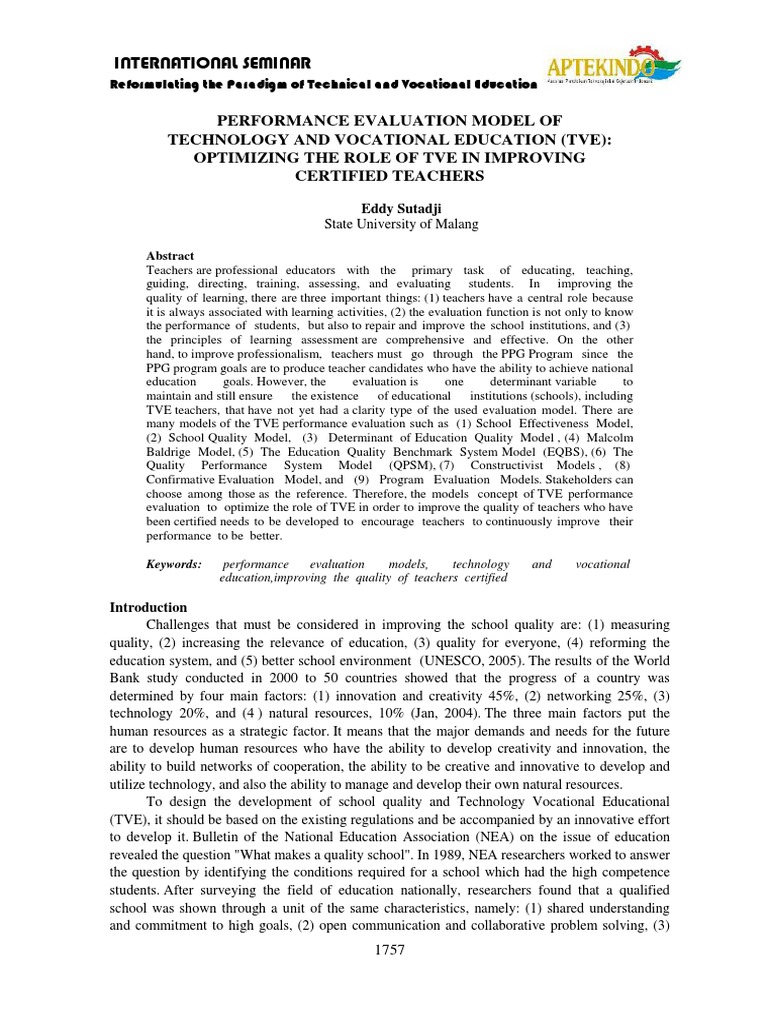 Performance Evaluation Model of Technology and Vocational Education ...