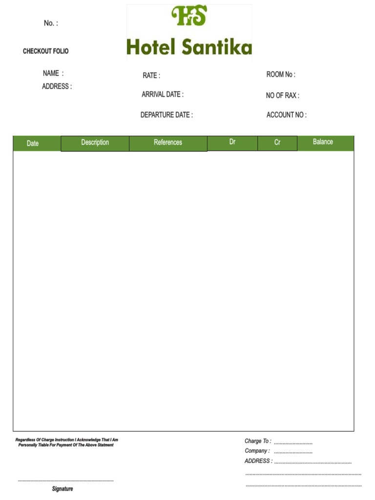 Date Description References DR CR Balance: Checkout Folio | PDF