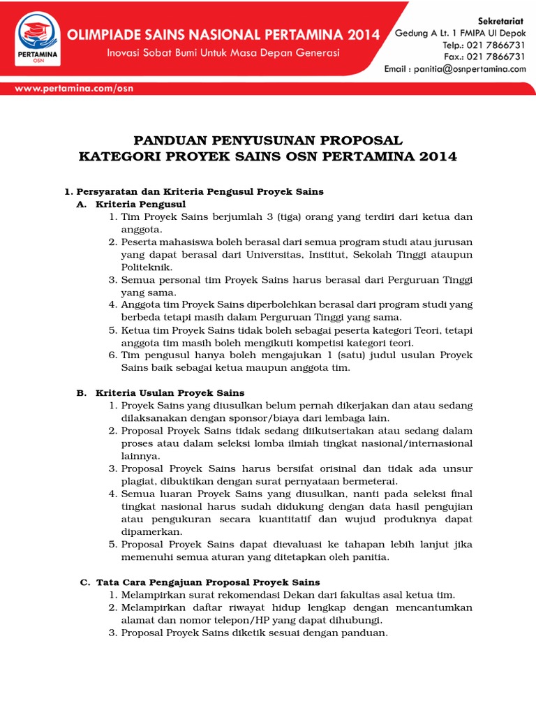 Panduan Format Proposal Proyek Sains OSN Pertamina 2014 | PDF