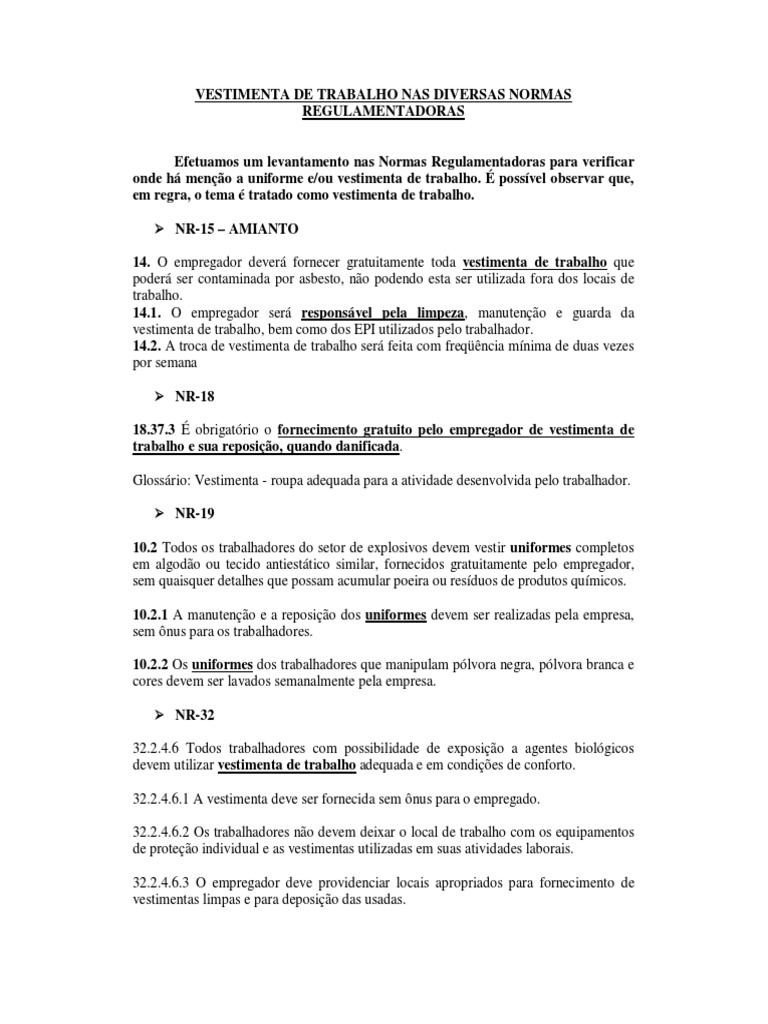 Vestimentas de Trabalho e NRs | PDF | Amianto | Roupas