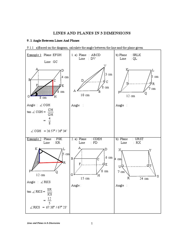 Angles Between Lines and Planes in 3D | PDF | Rectangle | Euclidean ...