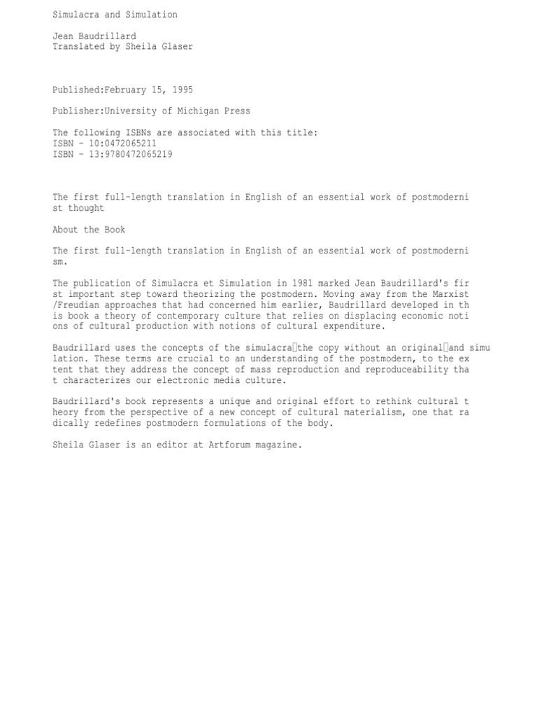Simulacra and Simulation | PDF