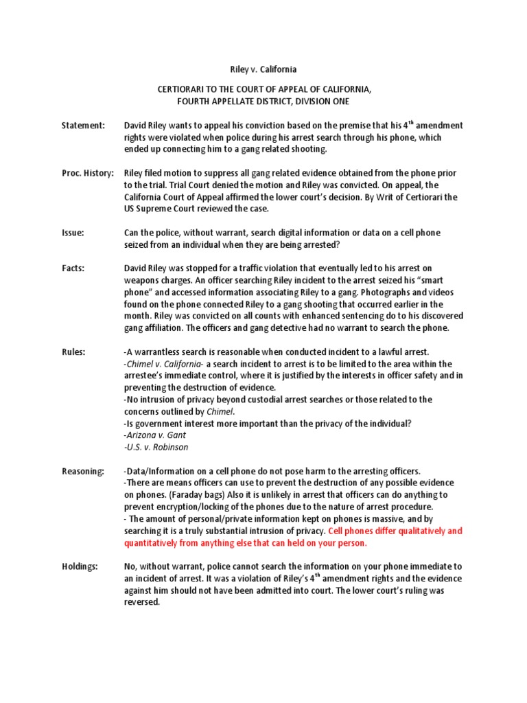 Riley V California Brief | PDF | Search Warrant | Courts