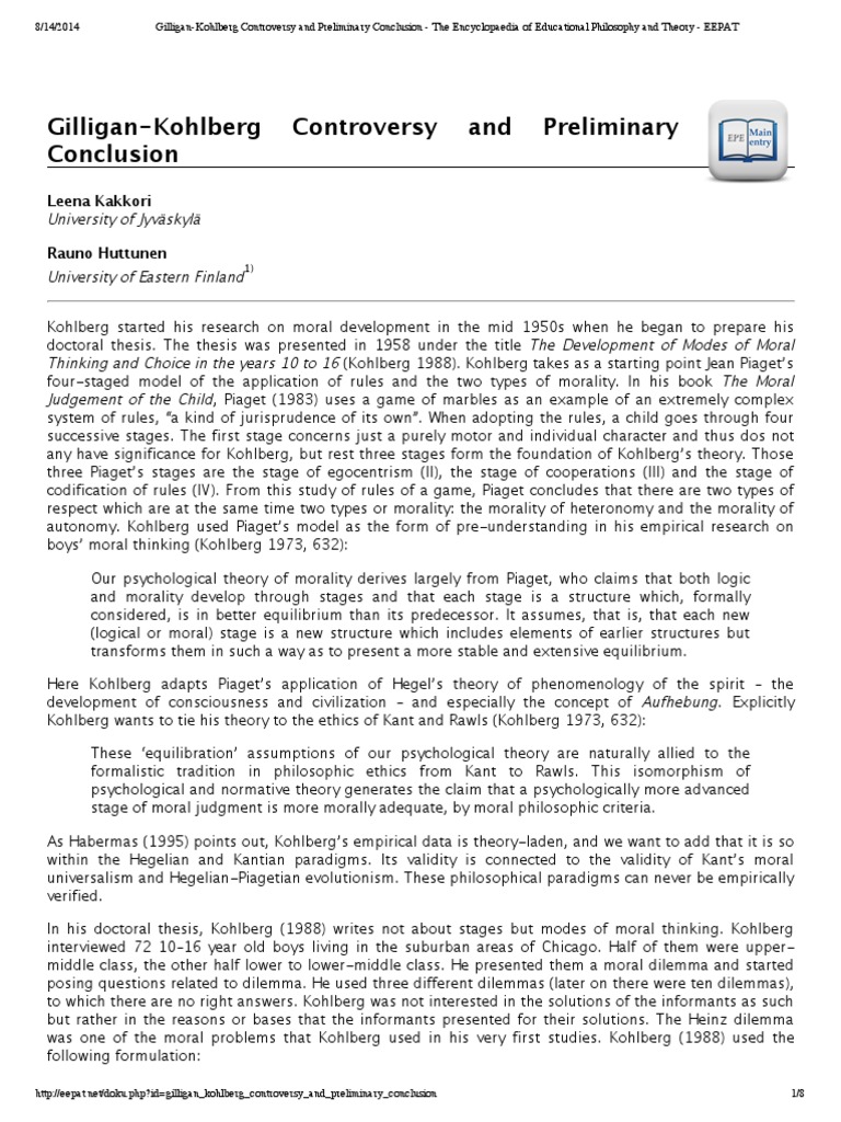 Gilligan-Kohlberg Controversy and Preliminary Conclusion - The ...