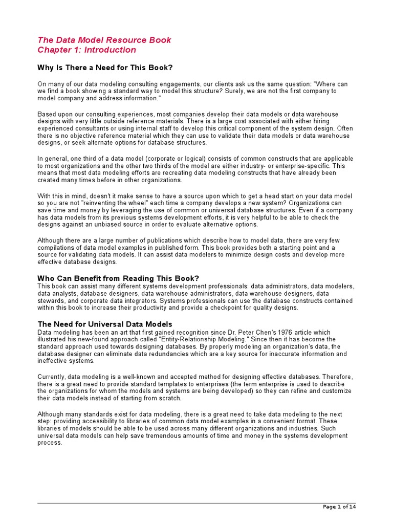 The Data Model Resource Book Chapter 1: Introduction: Why Is There A ...
