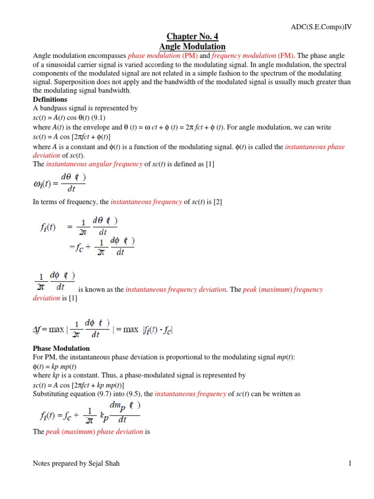 Angle Modulation Fundamentals | PDF | Frequency Modulation | Computer Engineering