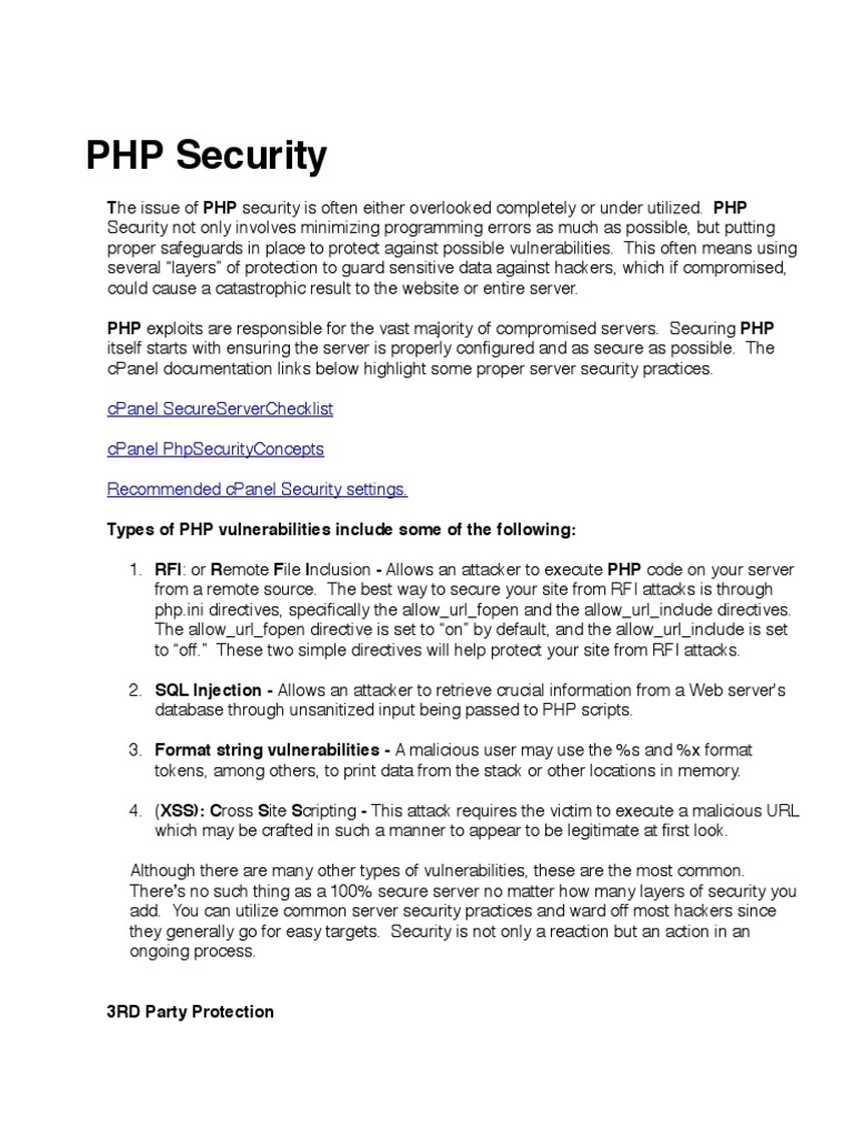 PHP Security CPanel | PDF | Php | Web Server PHP Security CPanel | PDF | Php | Web Server