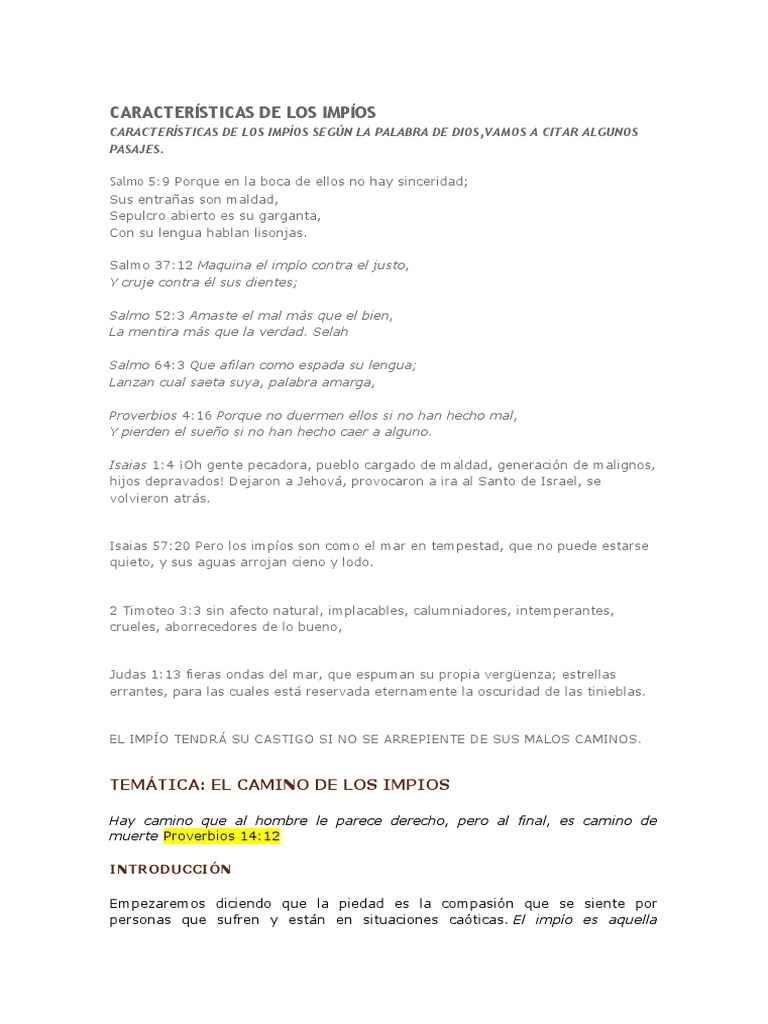 CARACTERÍSTICAS DE LOS IMPÍOS.docx | Pecado | Jesús