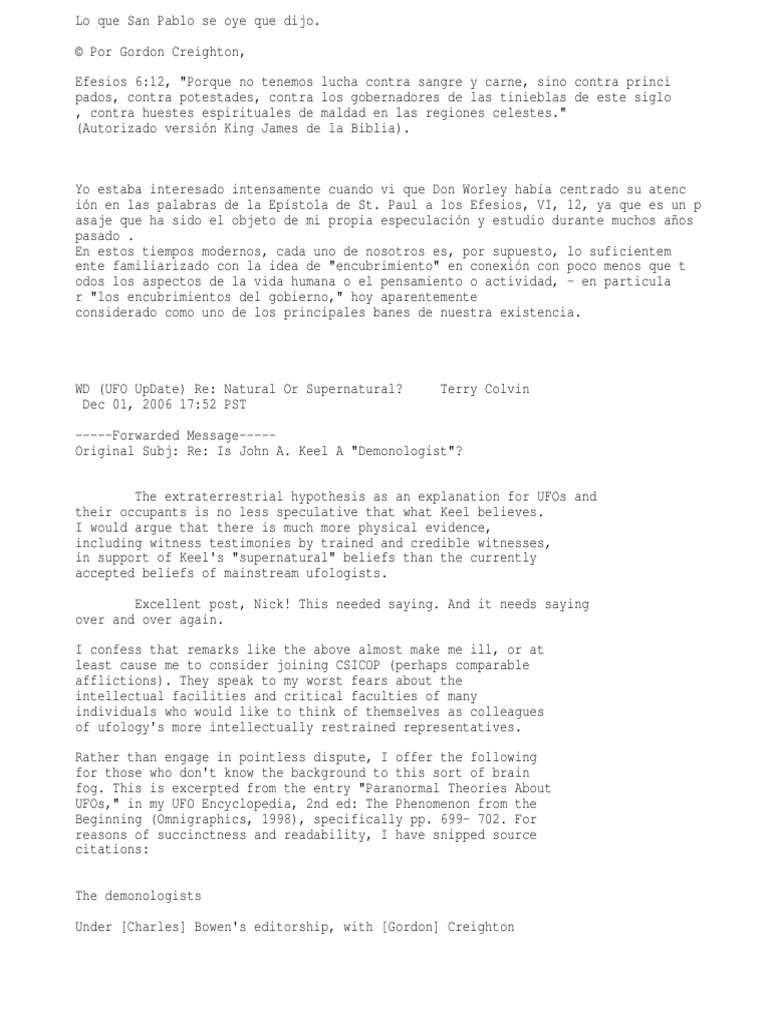 Gordon Creighton John Keel | PDF | Satan | Unidentified Flying Object