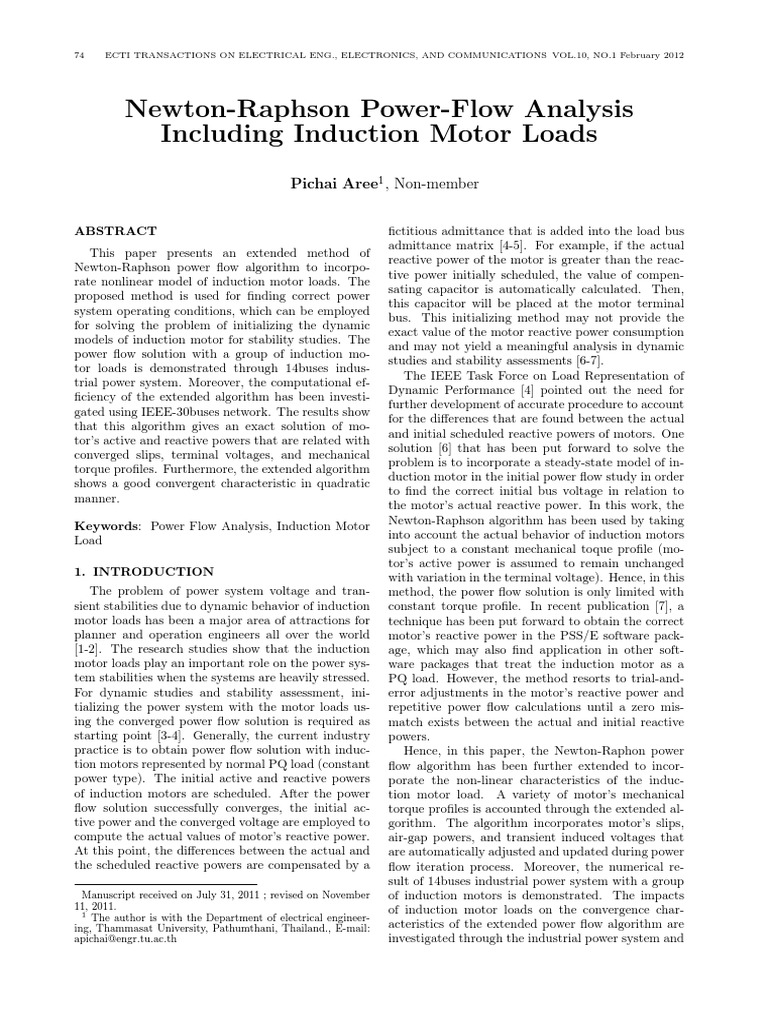 Newton-Raphson Power-Flow Analysis Including Induction Motor Loads ...