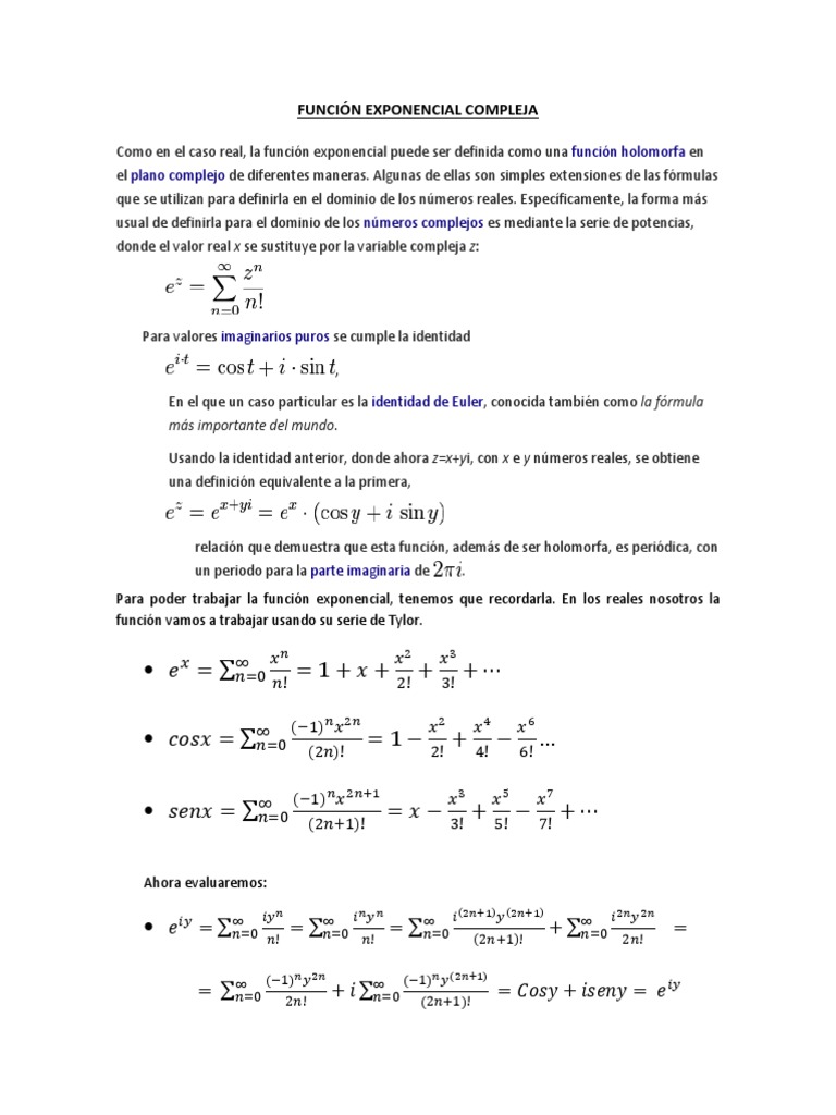 Función Exponencial Compleja | PDF | Funcion exponencial | Número complejo