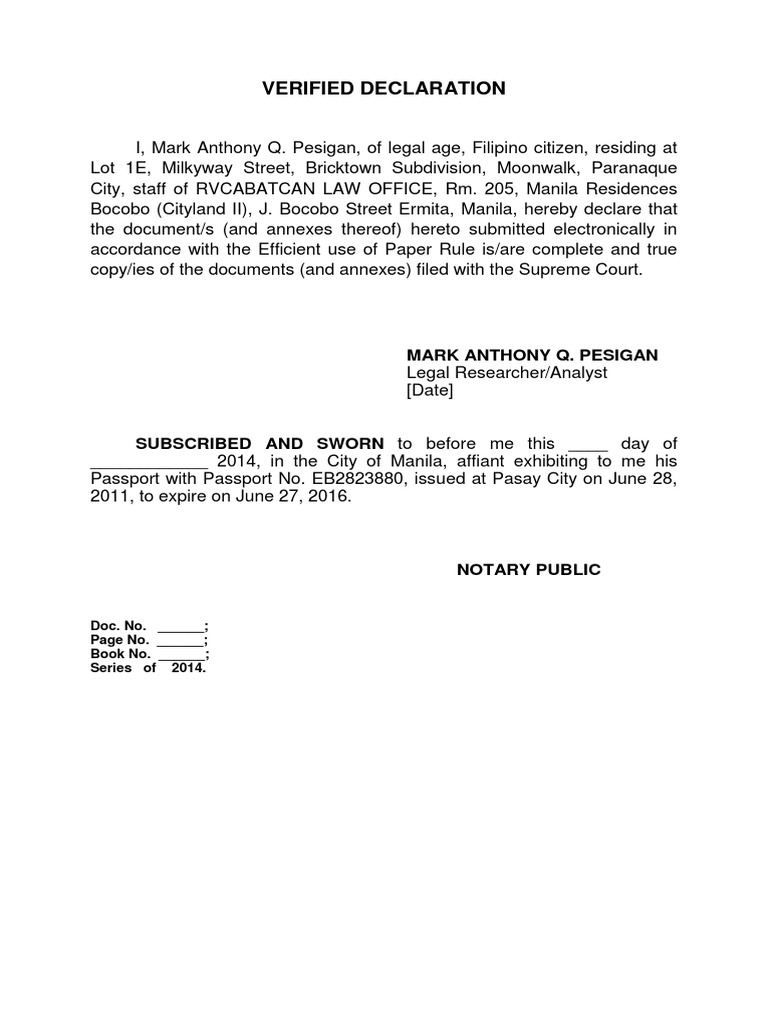 Sample Verified Declaration | PDF