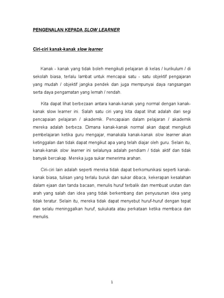 Pengenalan Kepada Slow Learner | PDF | Pengembangan Diri | Kesehatan ...