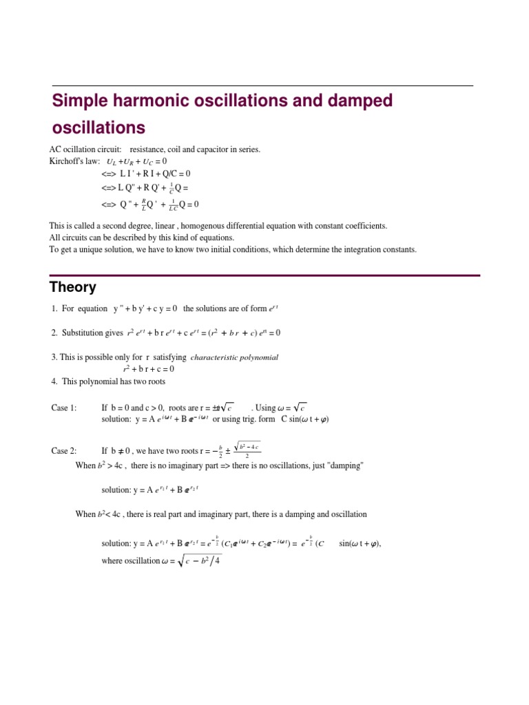 Simple Harmonic Oscillations | PDF | Complex Number | Mechanics