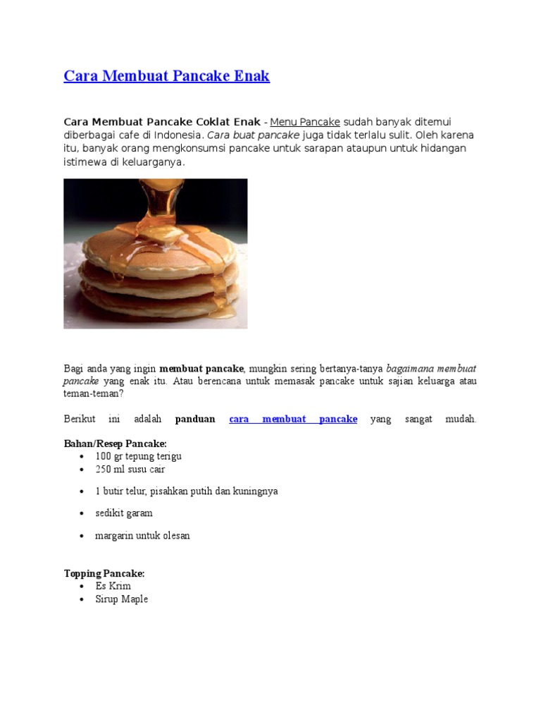 Cara Membuat Pancake Enak | PDF | Memasak, Makanan, & Anggur ...