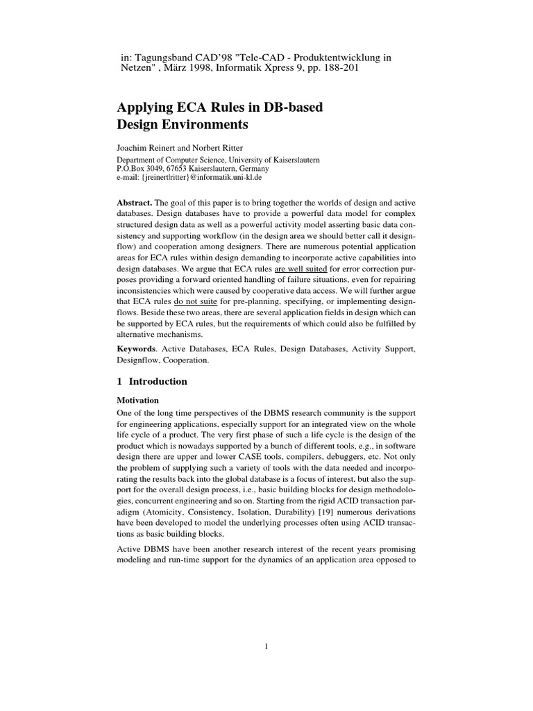 Applying ECA Rules in DB-based Design Environments | PDF | Databases | Database Transaction