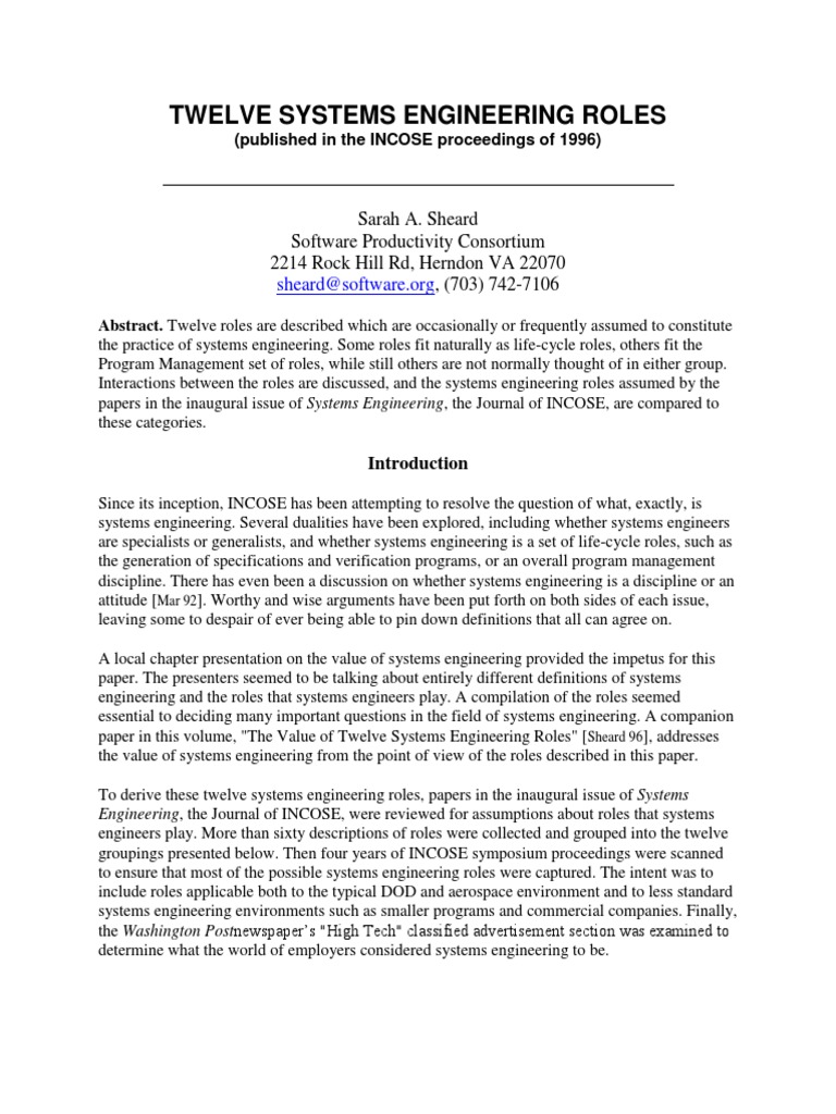 Twelve Systems Engineering Roles | PDF | Systems Engineering | System