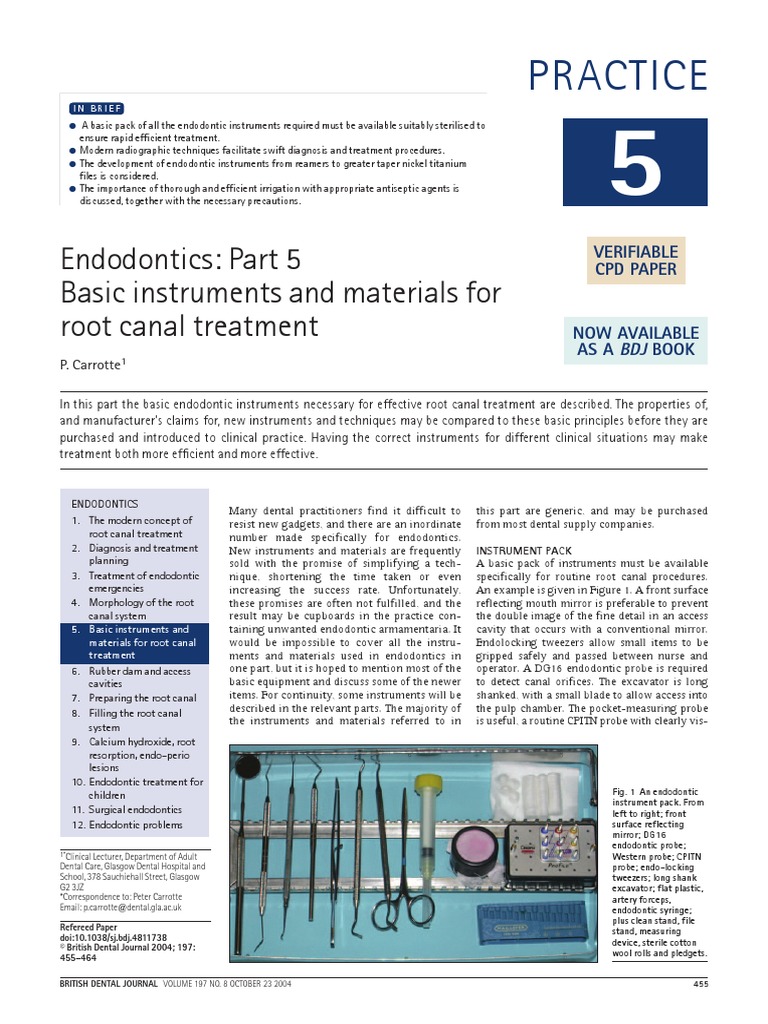 5basic Instruments and Materials For Root Canal Treatment | PDF