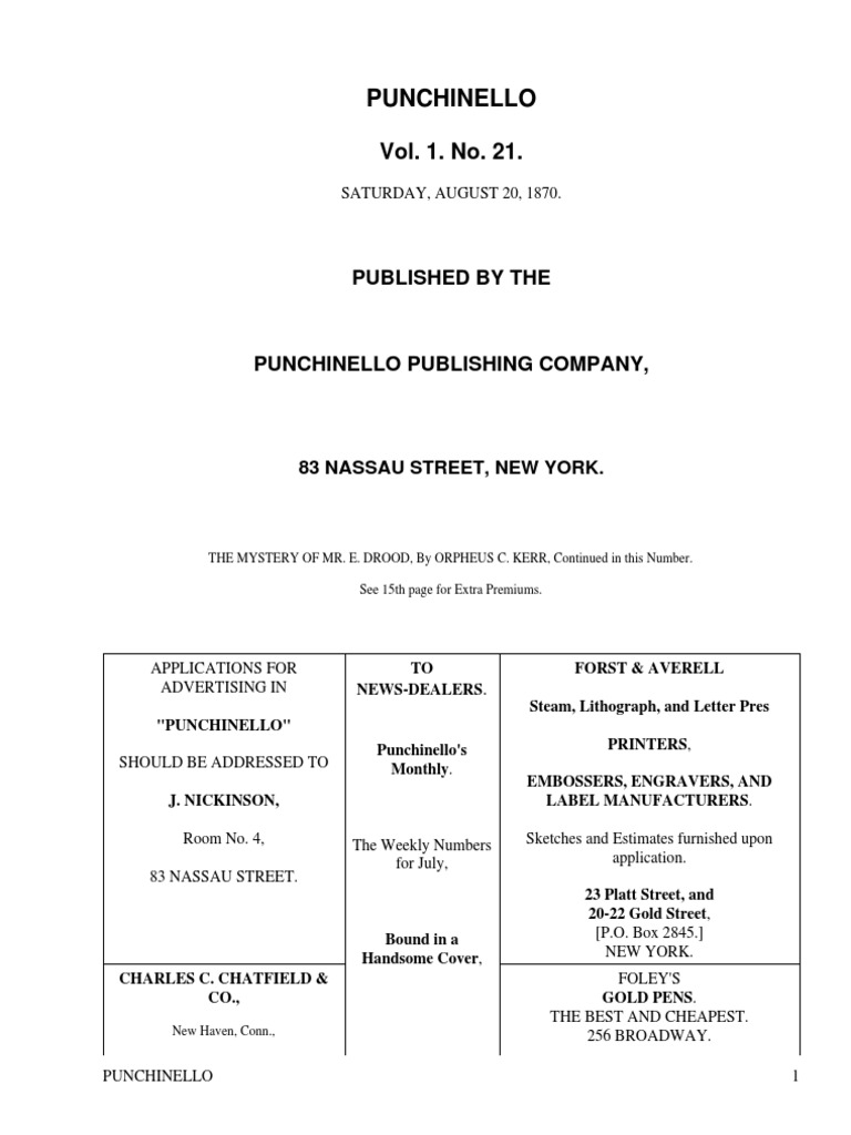 Punchinello, Volume 1, No. 21, August 20, 1870 by Various | PDF