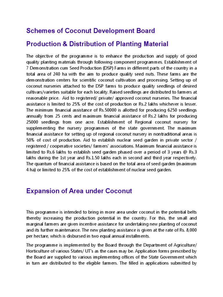Coconut Development Board Schemes | PDF | Insurance | Agriculture