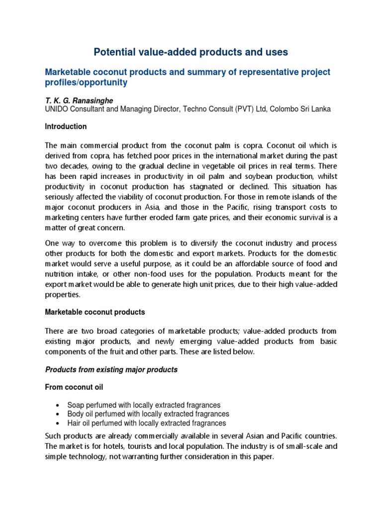Value Addition in Coconut | PDF | Spinning (Textiles) | Coconut