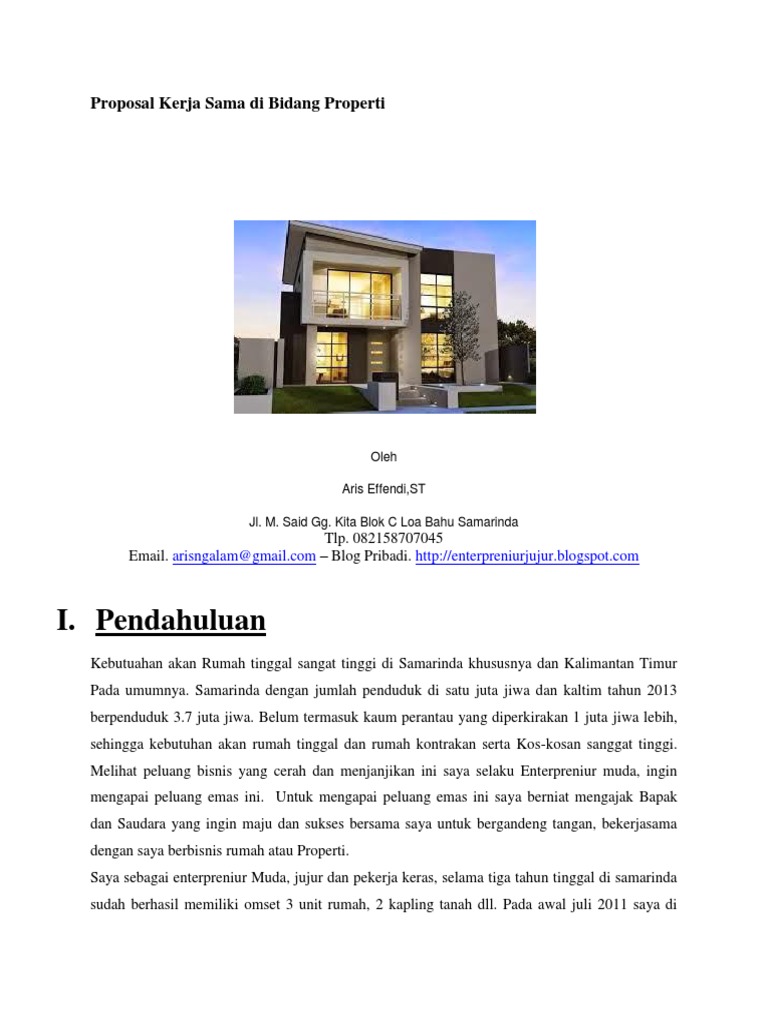 Proposal Kerja Sama Di Bidang Properti | PDF