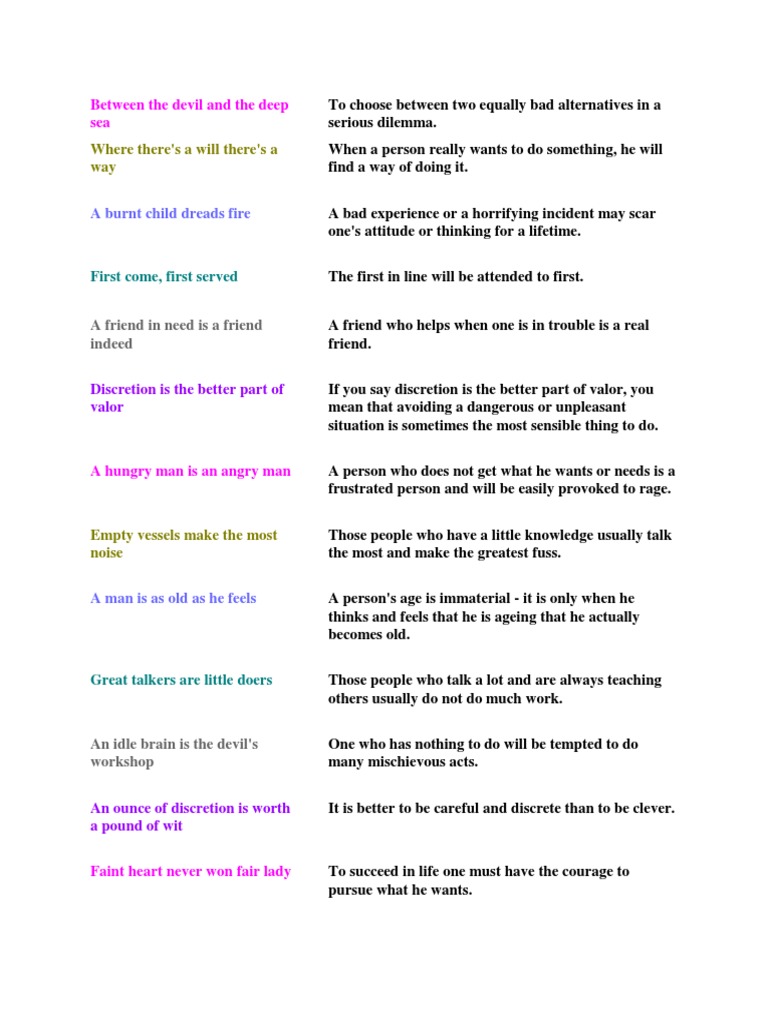 Proverb and Its Meaning, Proverbs, Proverbs English Meaning | PDF