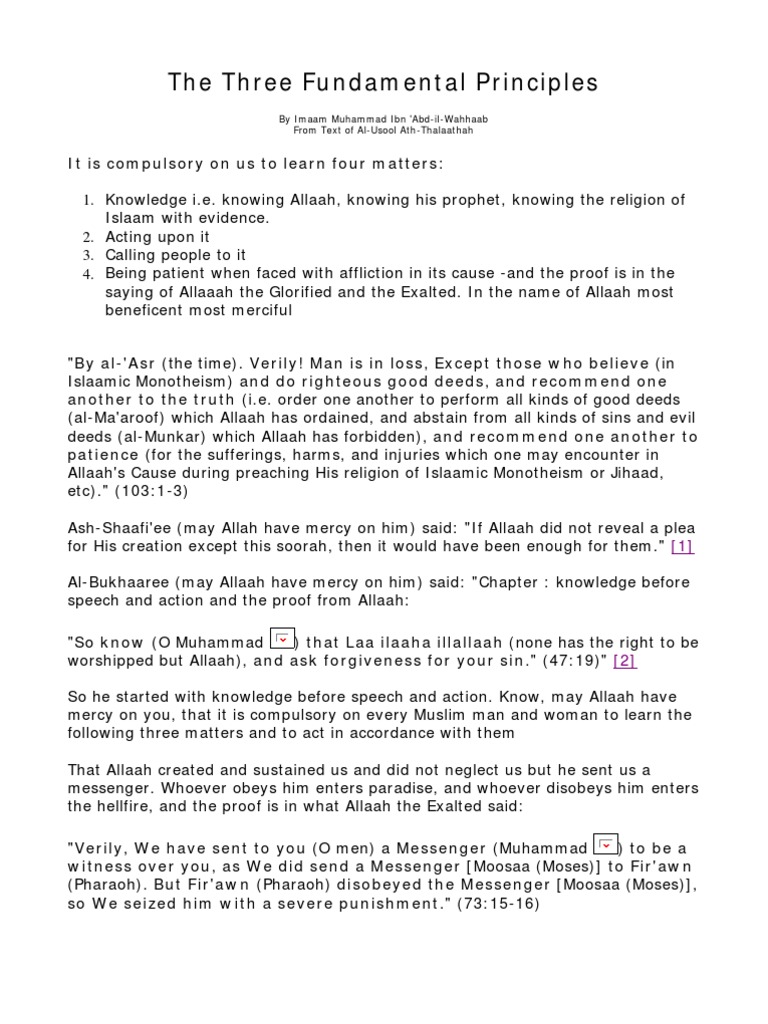 The Three Fundamental Principles: by Imaam Muhammad Ibn 'Abd-il-Wahhaab ...